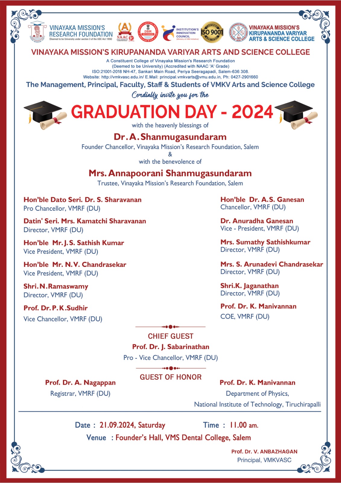 Welcome to Vinayaka Mission's Kirupananda Variyar Arts and Science College